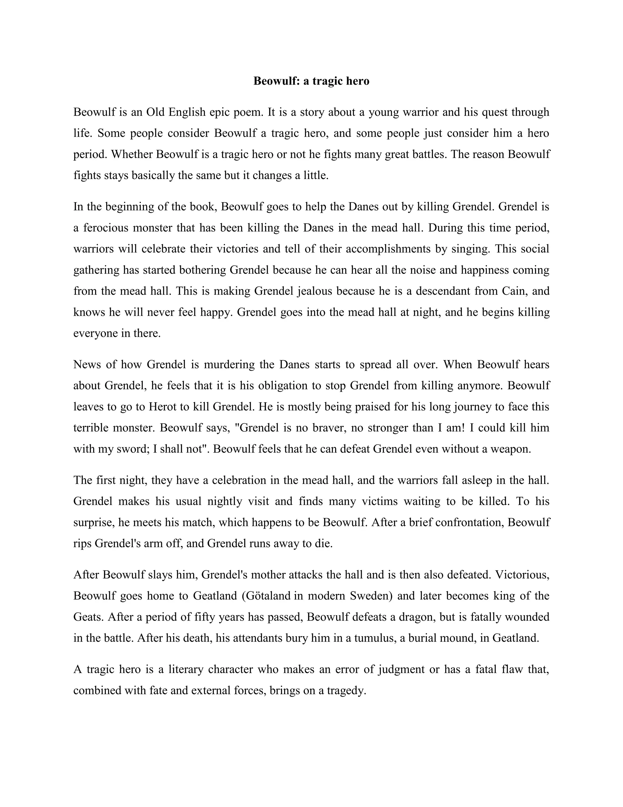Beowulf : a tragic hero | PDF