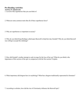 Beowulf activities (edtech demo week 1) | DOCX