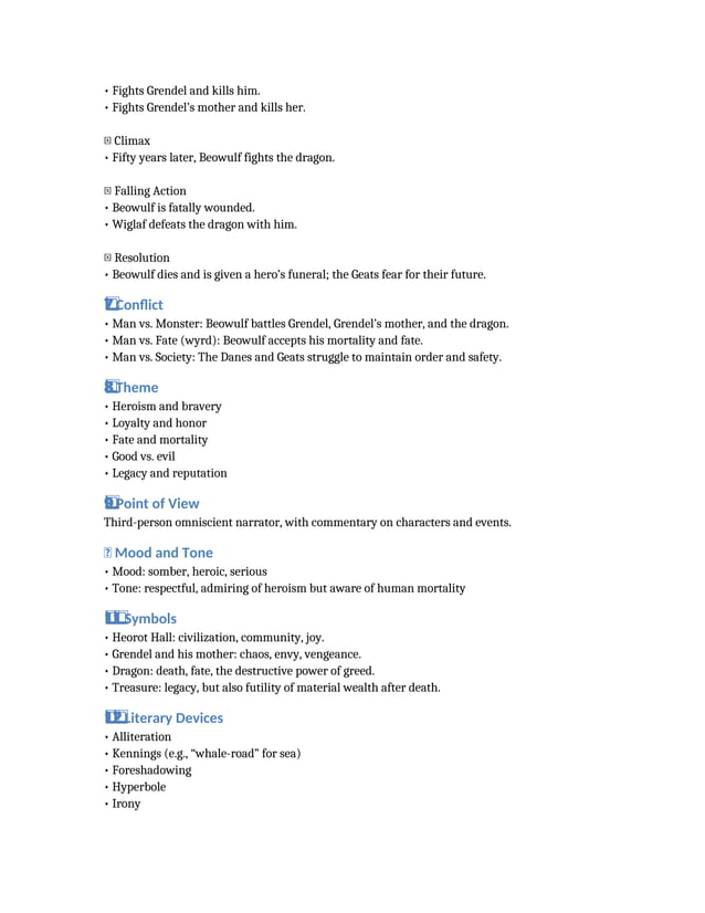 Beowulf Complete Details of Story Analysis | DOCX