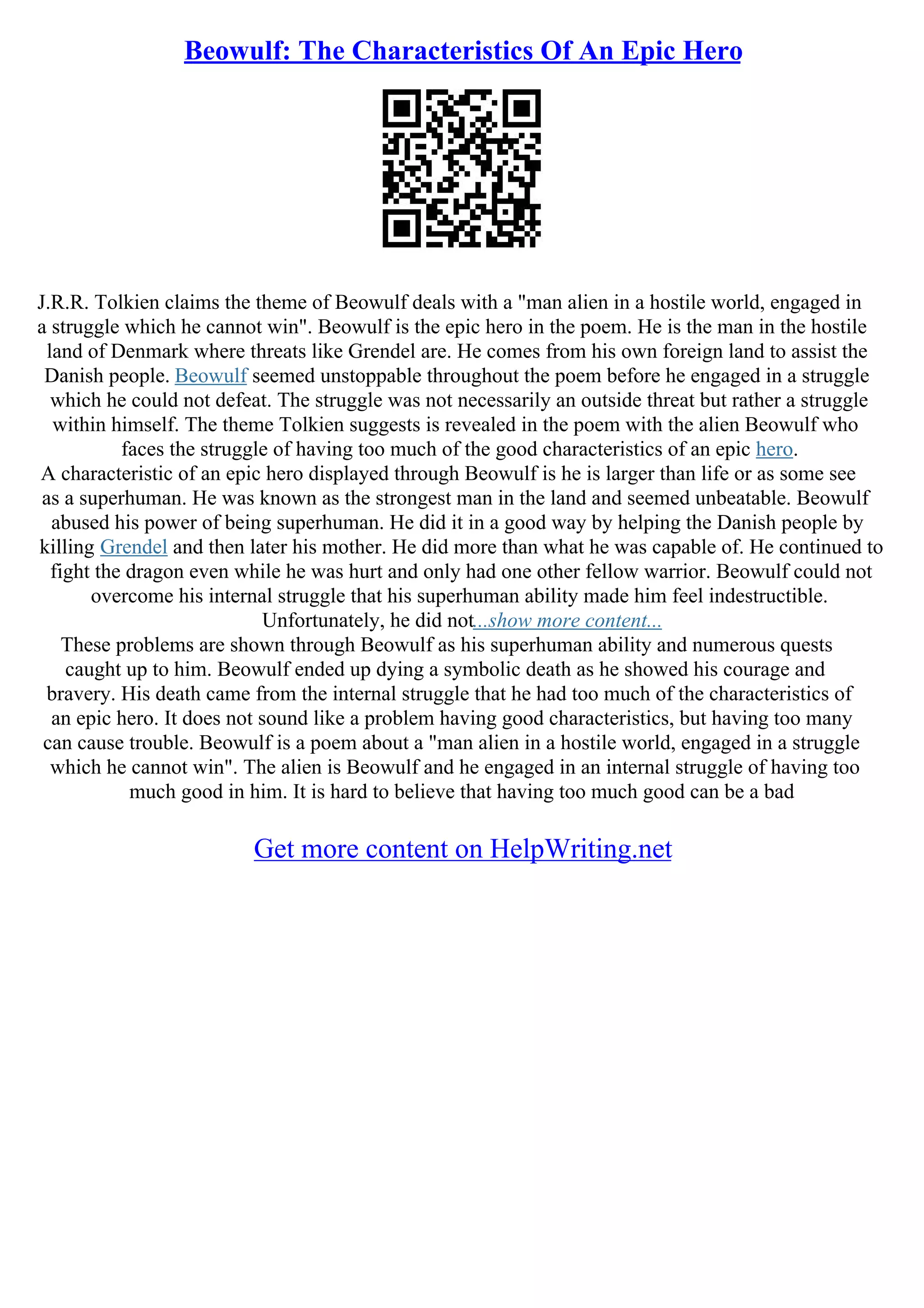 Beowulf Essay Epic Hero | PDF