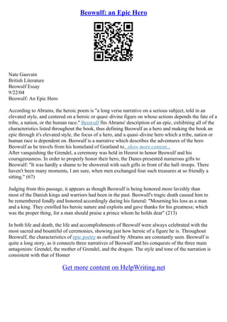 Beowulf Essay Epic Hero | PDF | Large Animals | Pets