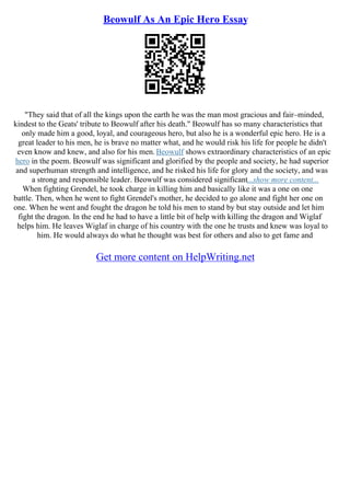 Beowulf Essay Epic Hero | PDF | Large Animals | Pets