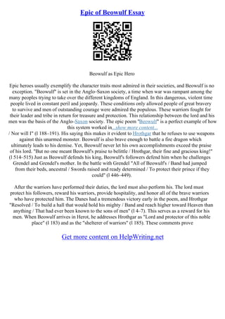 Beowulf Essay Epic Hero | PDF | Large Animals | Pets