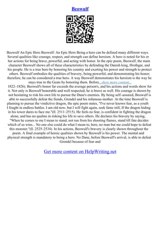 Beowulf Essay Epic Hero | PDF | Large Animals | Pets
