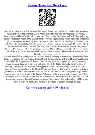 Beowulf Essay Epic Hero | PDF | Large Animals | Pets
