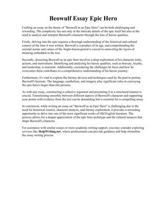 Beowulf Essay Epic Hero. Beowulf epic hero essay. Free Beowulf Epic ...