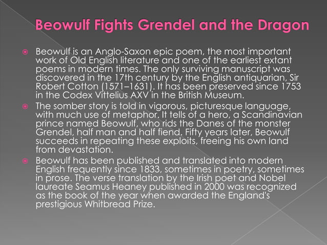 Beowulf fights grendel and the dragonpt1 lesson (edtech demo week 1) | PPTX