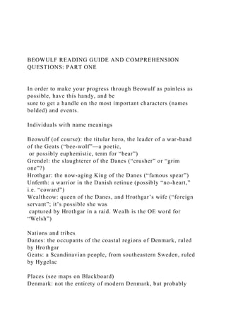 BEOWULF READING GUIDE AND COMPREHENSION QUESTIONS PART ONE .docx