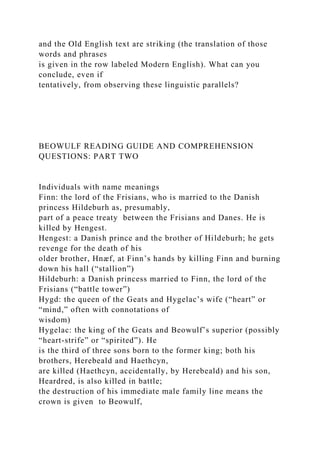 BEOWULF READING GUIDE AND COMPREHENSION QUESTIONS PART ONE .docx