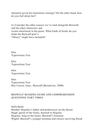 BEOWULF READING GUIDE AND COMPREHENSION QUESTIONS PART ONE .docx