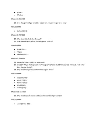 Beowulf study questions | DOCX | Books and Literature