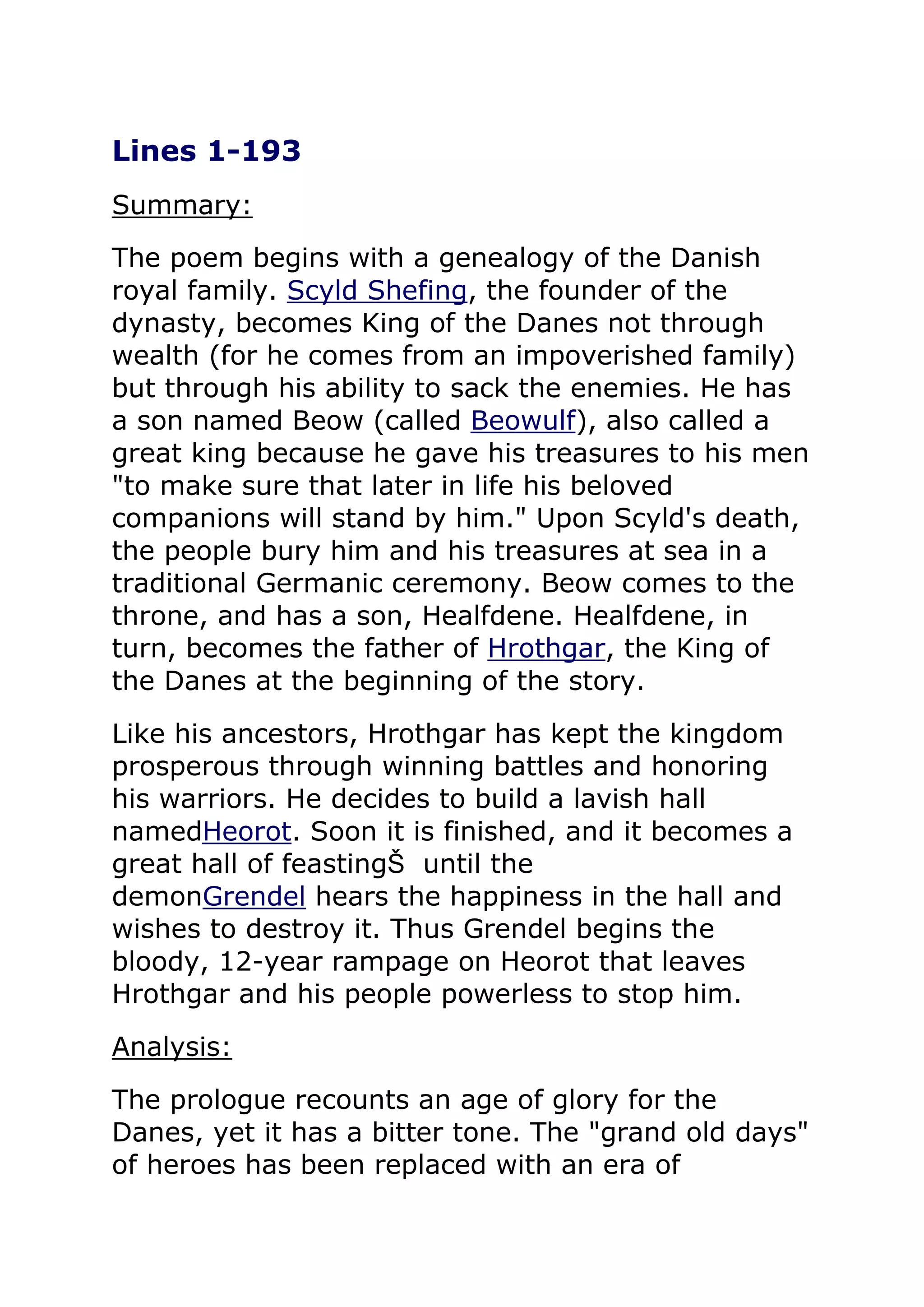 Beowulf summary | DOCX