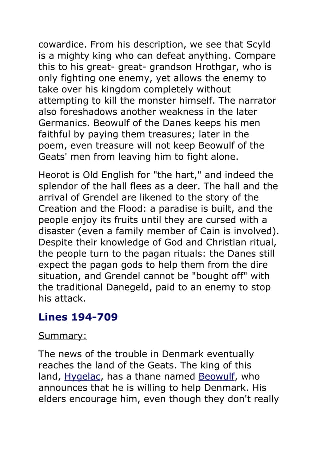 Beowulf summary | DOCX | Fantasy | Genres