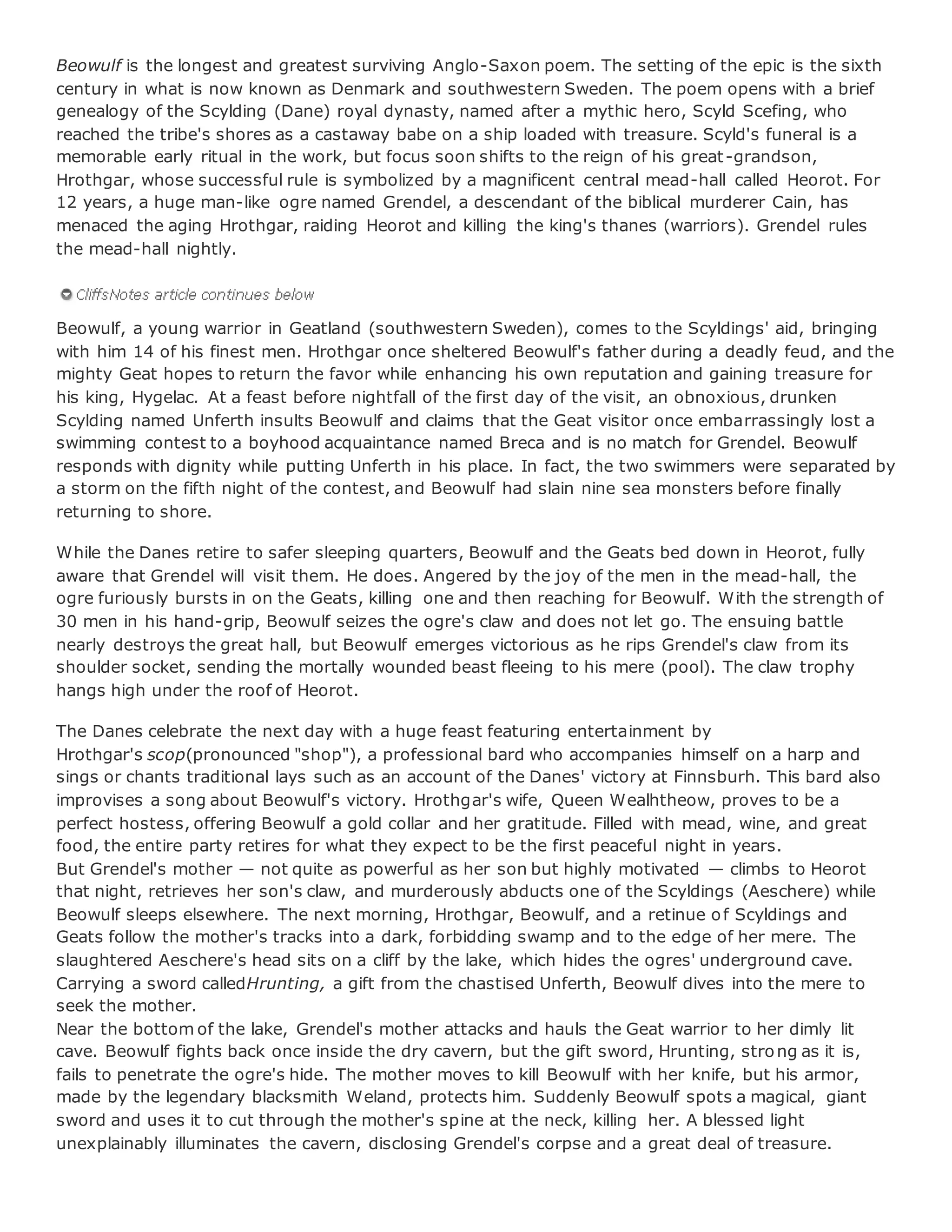 Beowulf summary | DOCX