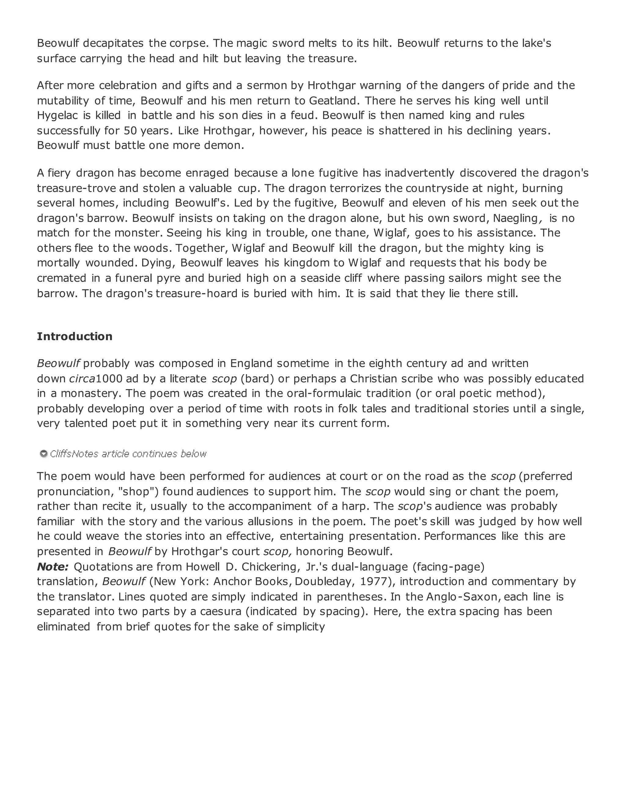 Beowulf summary | DOCX