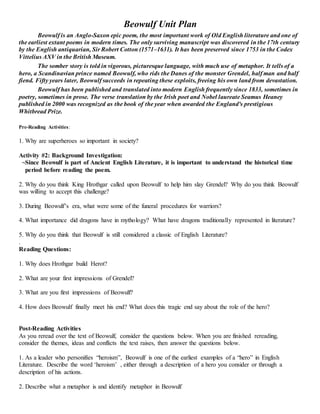 Beowulf unit plan | DOCX