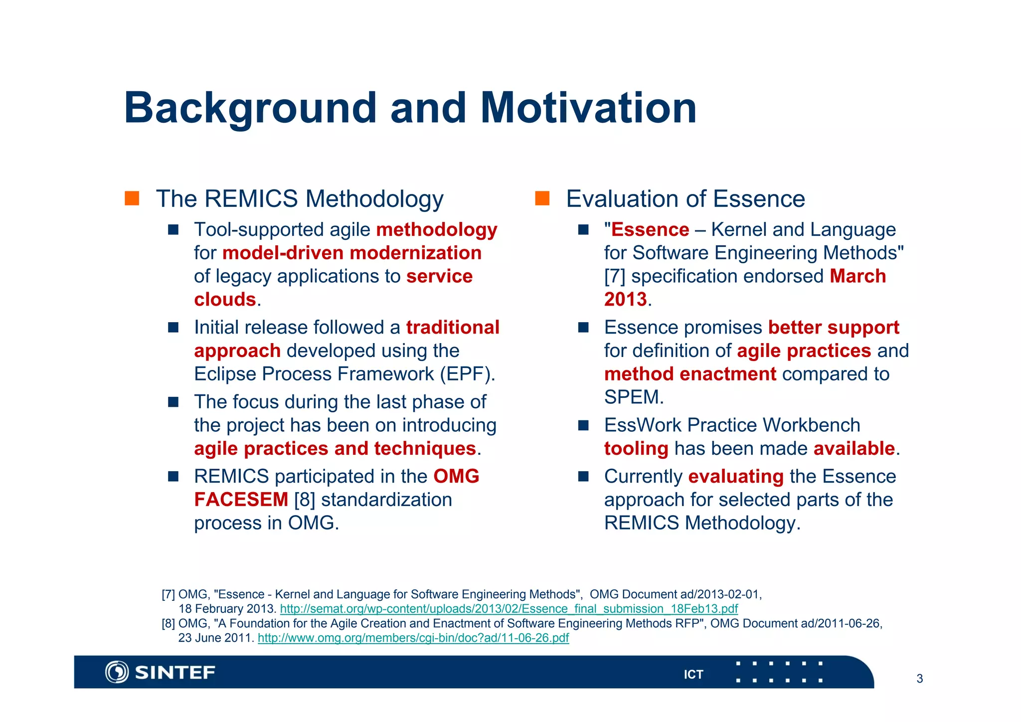 A Comparison of the Essence 1.0 and SPEM 2.0 Specifications for ...