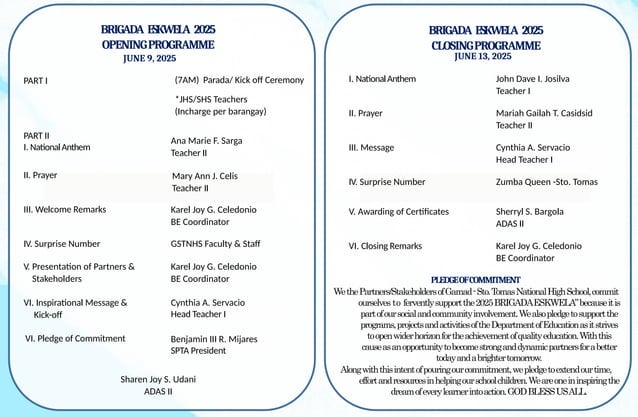 Sample of 2025 Brigada Eskwela Programme | PPTX