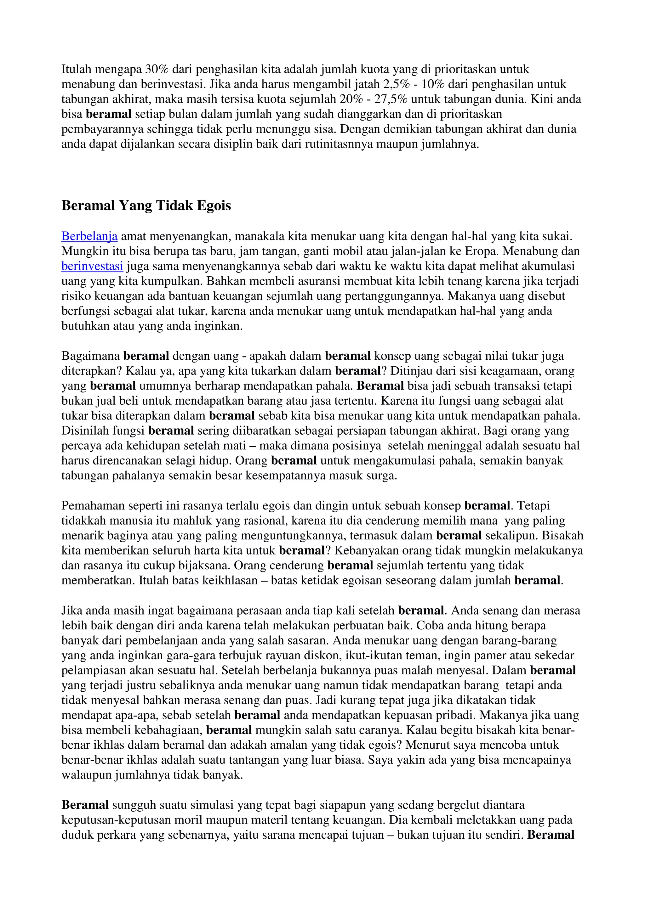 Beramal sedekah & perencanaan keuangan | PDF