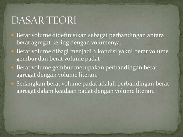 Berat volume agregat andre | PPTX