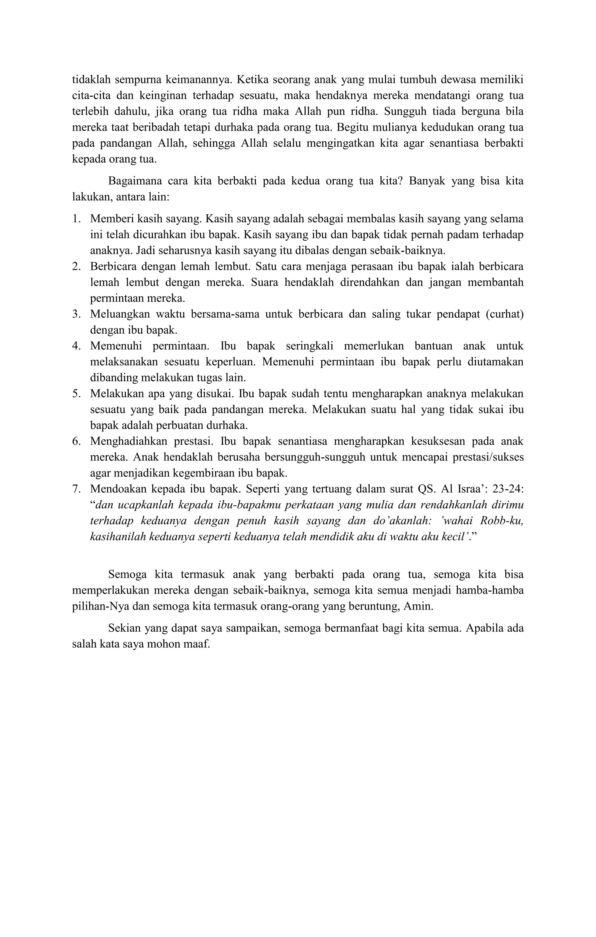 Berbakti kepada kedua orang tua | DOCX