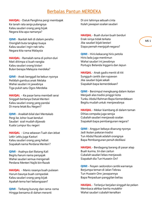 Berbalas pantun merdeka | DOCX