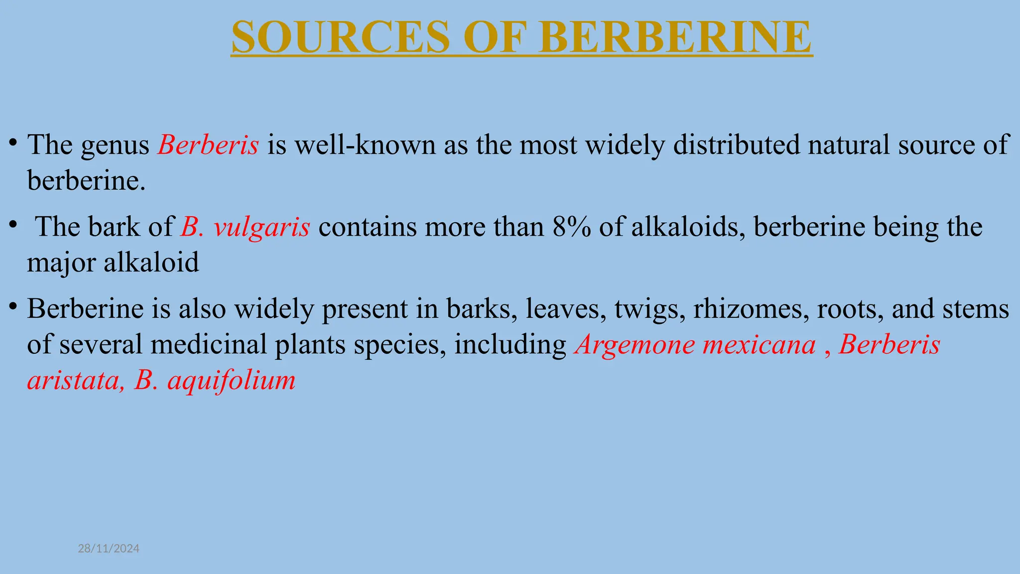 PHYTOCHEMISTRY-BERBERINE-M.PHARM-I-SEMESTER | PPTX