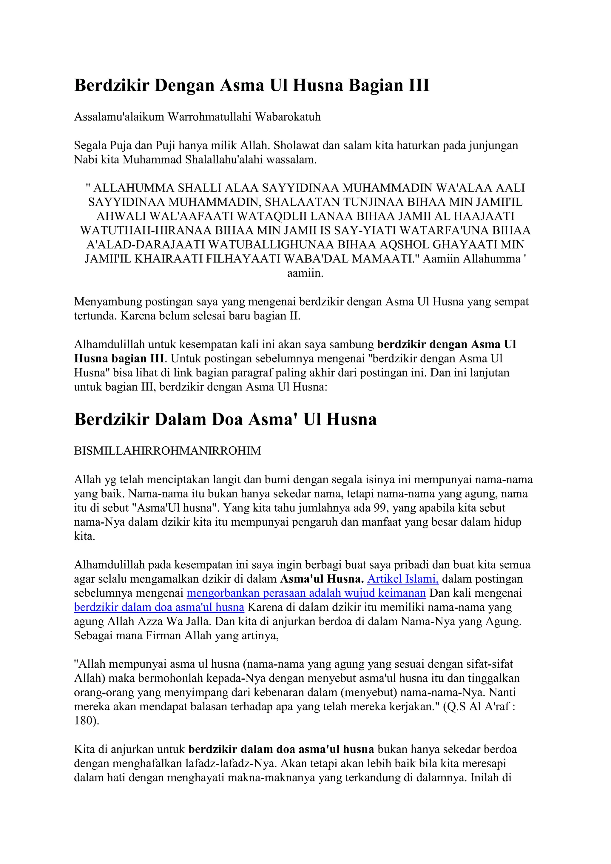 Berdzikir Dengan Asma Ul Husna. Menggapai Maghfiroh | DOCX