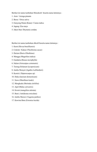 Berikut ini nama tumbuhan monokotil beserta nama latinnnya | DOCX