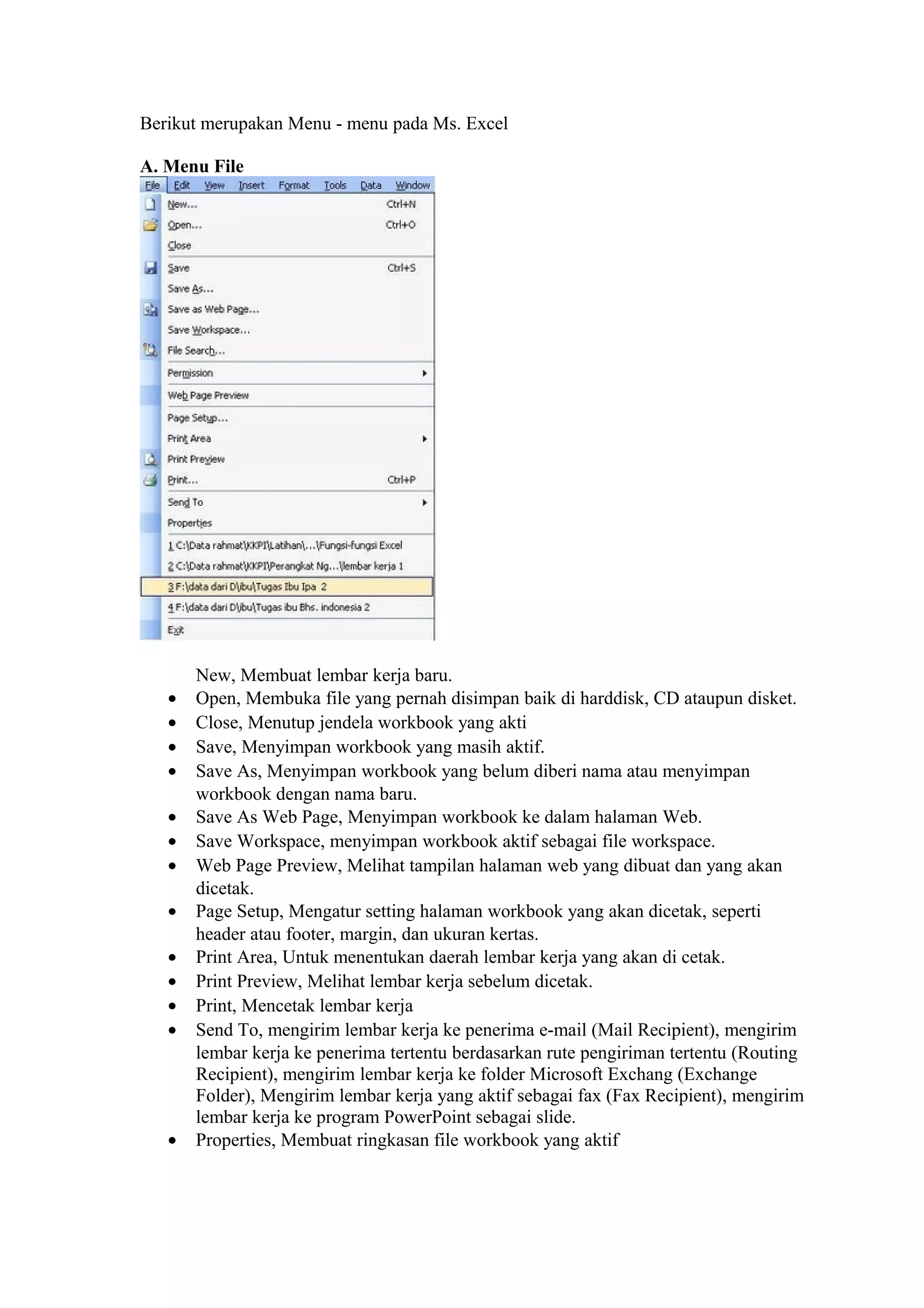 Menu-menu Utama Ms. Excel | PDF