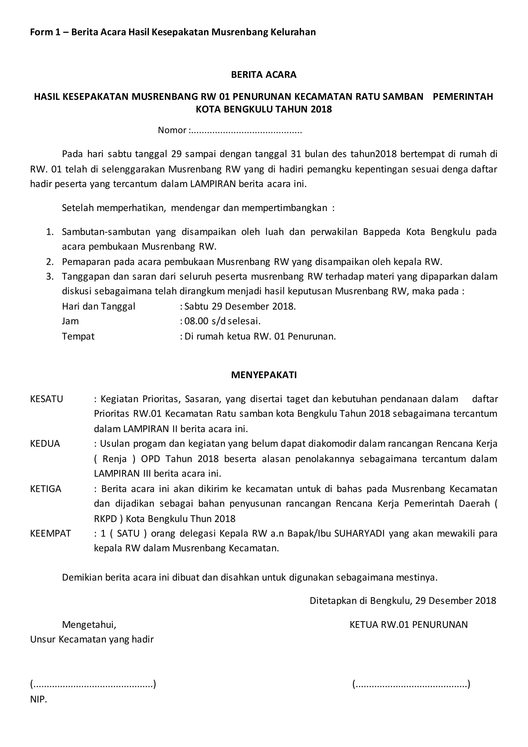 Berita acara hasil kesepakatan musrenbang | DOCX