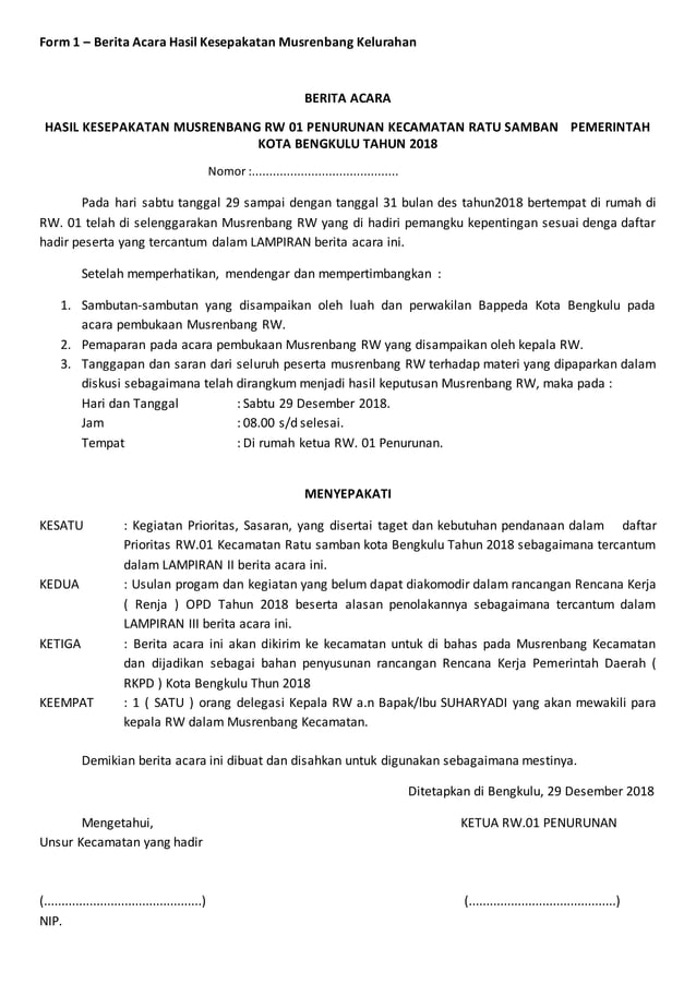 Berita acara hasil kesepakatan musrenbang | DOCX