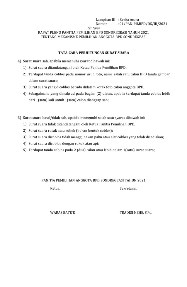 Berita acara no 1 pantia pemilihan anggota bpd | DOCX