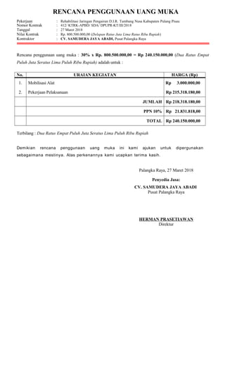 Berita acara pembayaran uang muka rehab contoh | DOC
