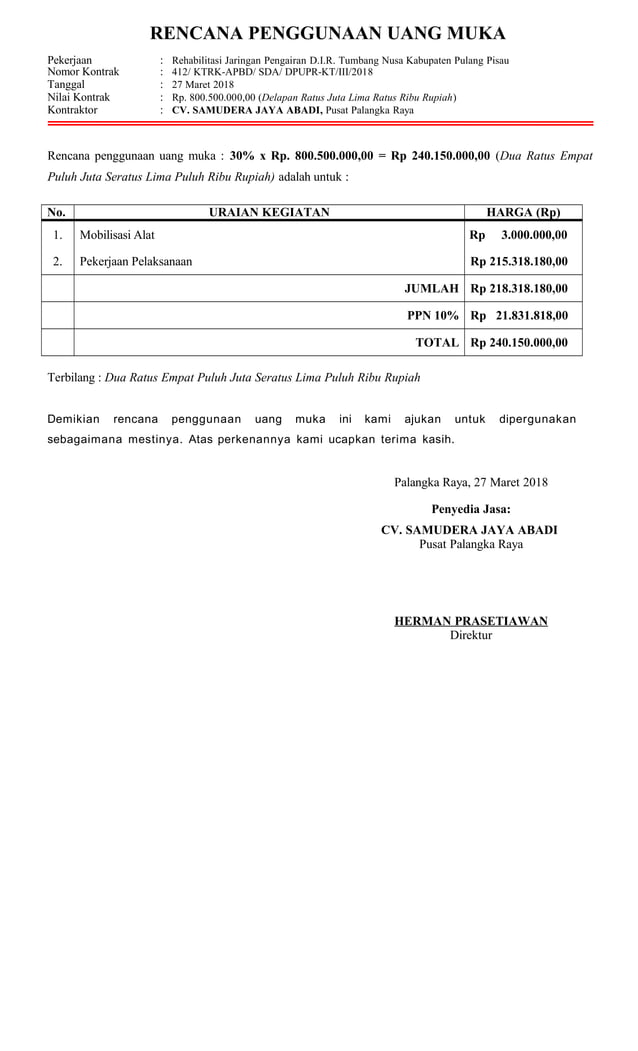 Berita acara pembayaran uang muka rehab contoh | DOC