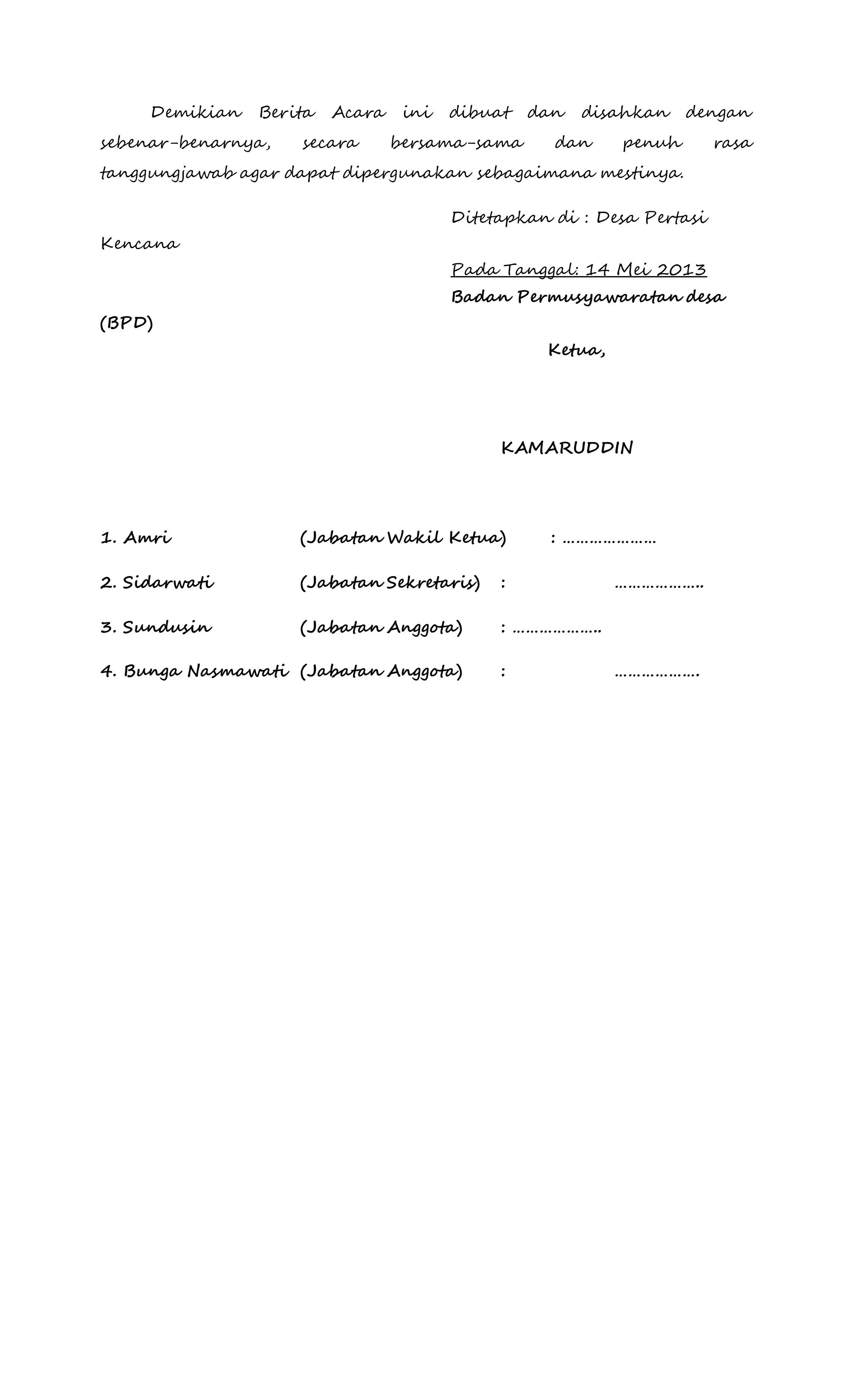 Berita acara penetapan struktur bpd | DOCX