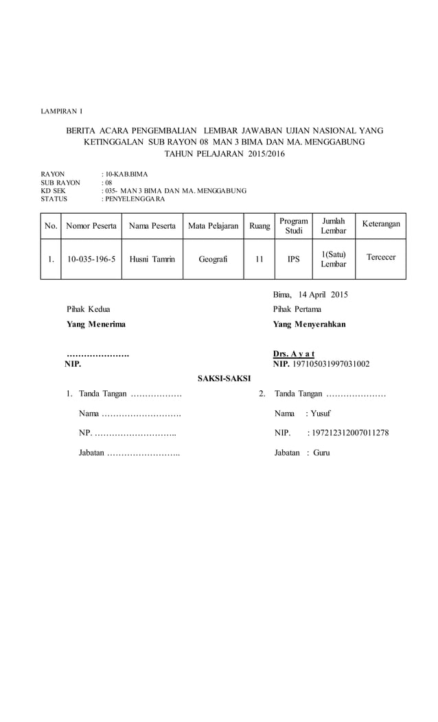 Berita acara pengembalian ljk | PDF