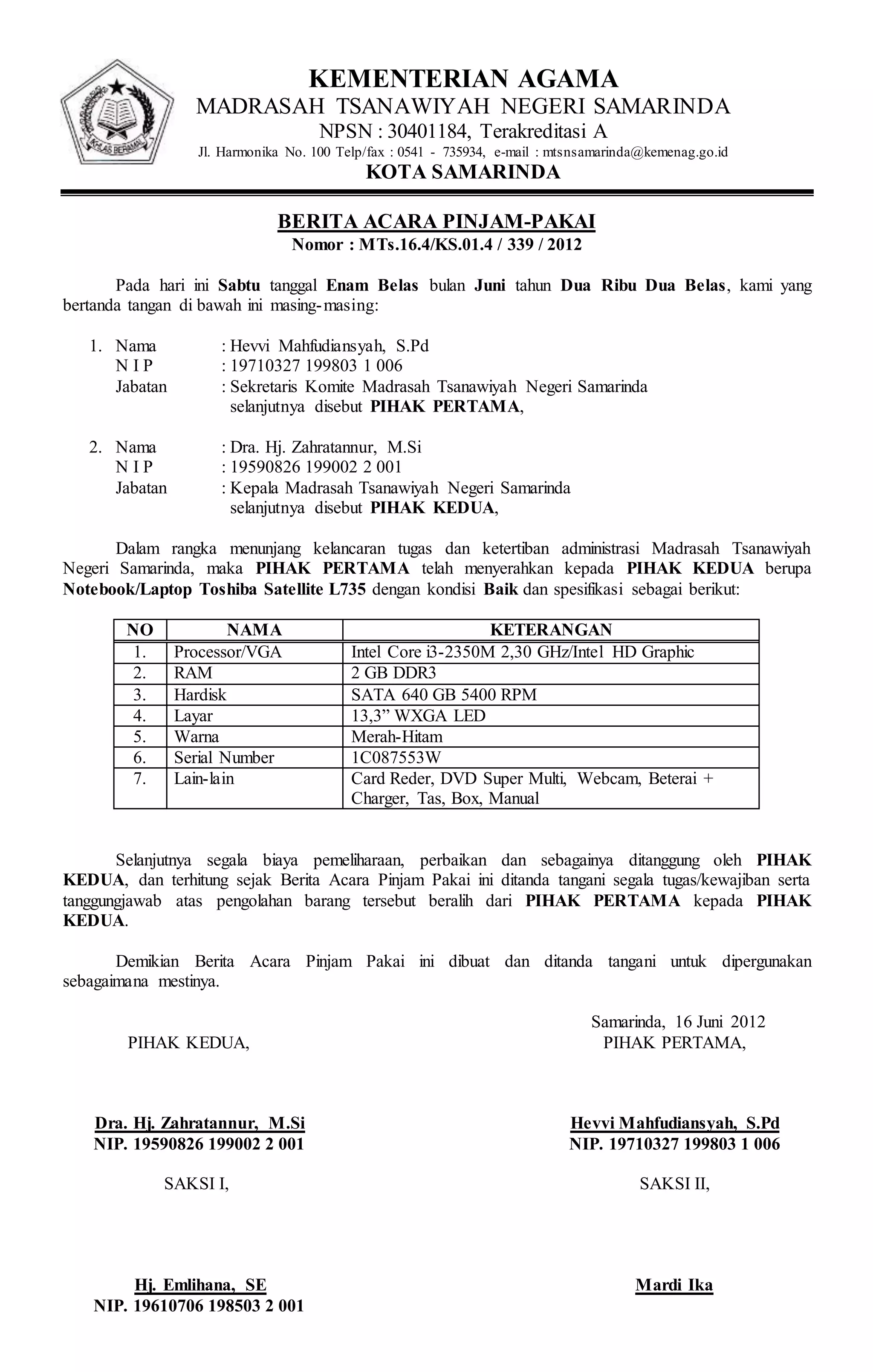Berita acara pinjam dari desa | DOCX