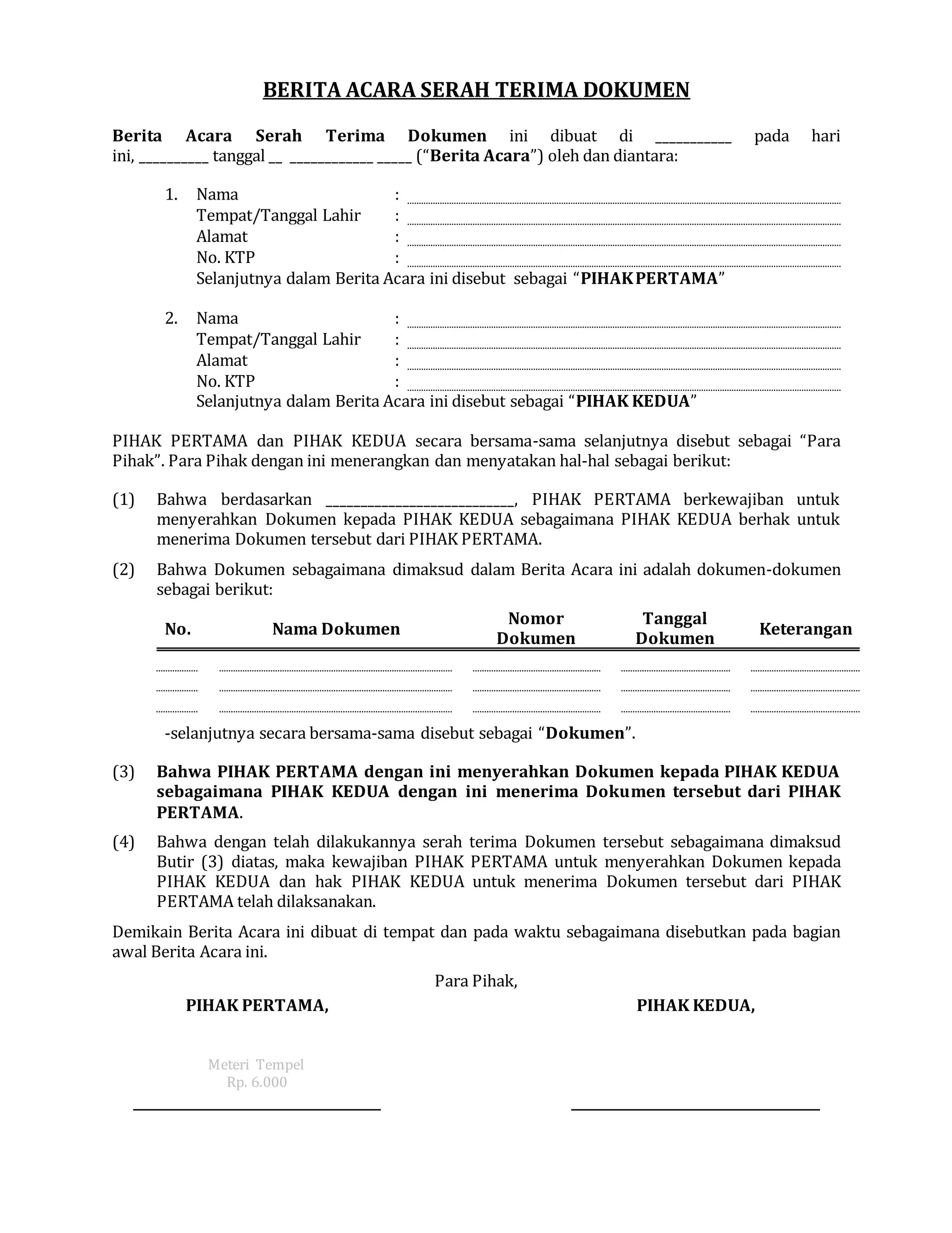 Berita acara serah terima dokumen | DOCX