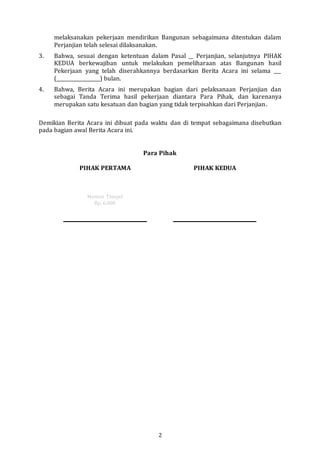Berita acara serah terima hasil pekerjaan konstruksi | DOCX