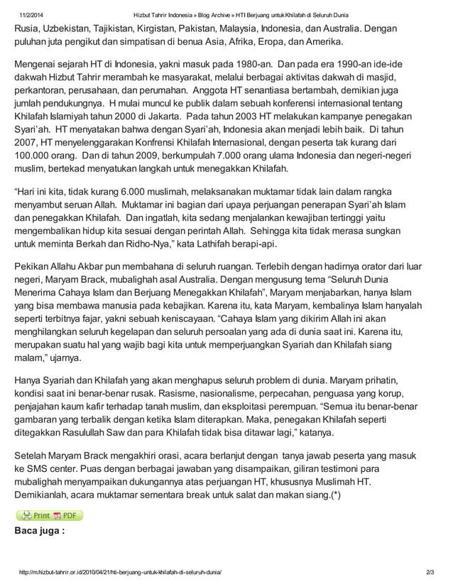 Berjuang untuk khilafah di seluruh dunia | PDF