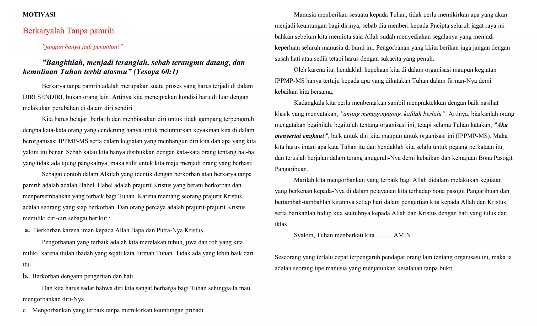 Berkaryalah tanpa pamrih | DOC