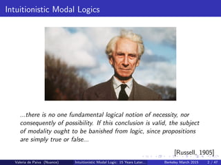 Intuitionistic Modal Logic: fifteen years later | PDF