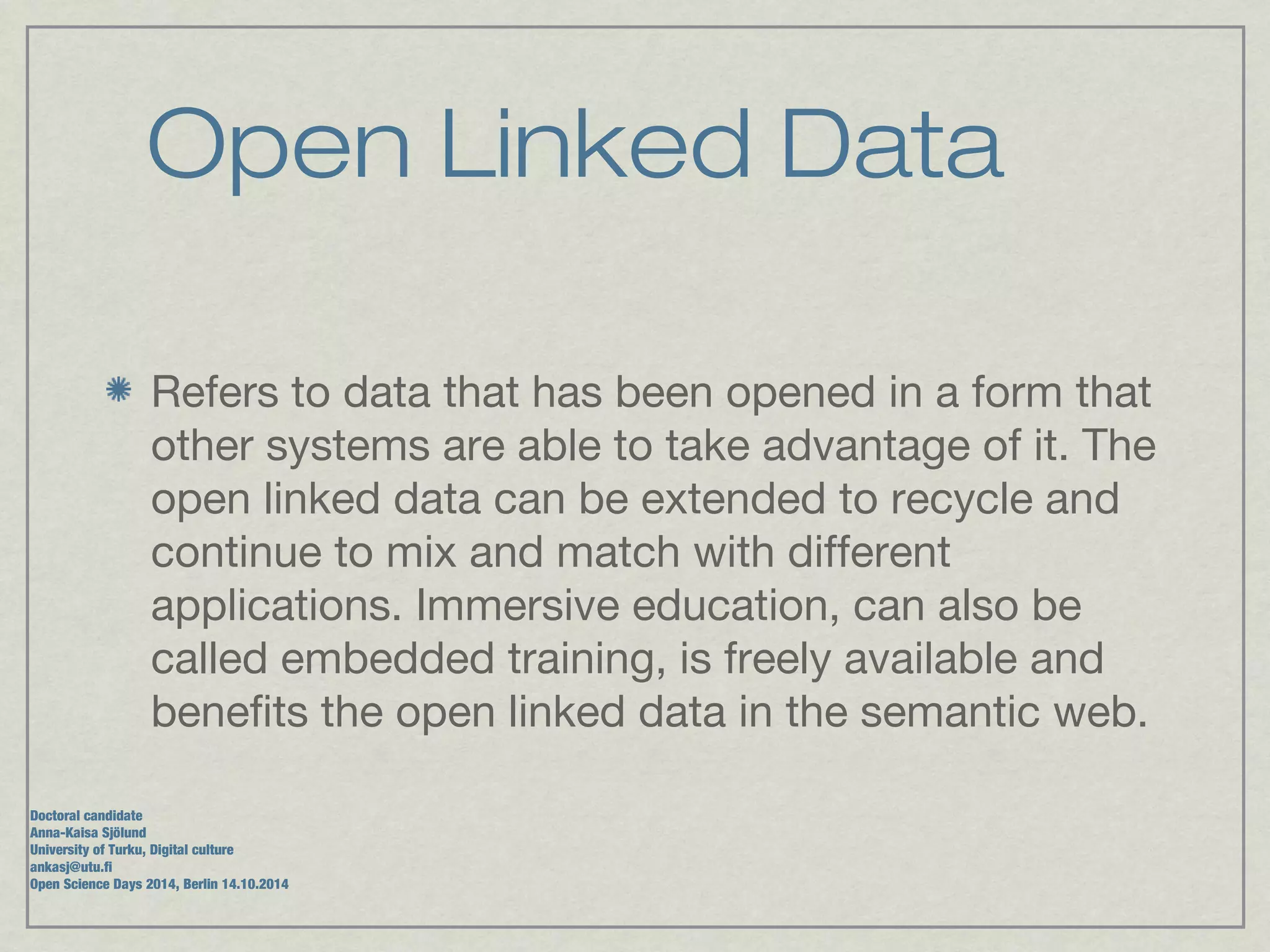 Linked Open Data and Immersive Education | PPT