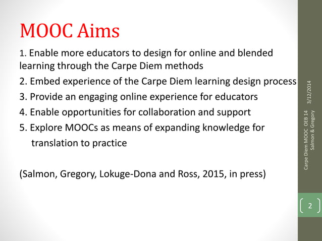 Carpe Diem MOOC:Practical Lessons Learnt- Berlin, Online Educa 2014 | PPT