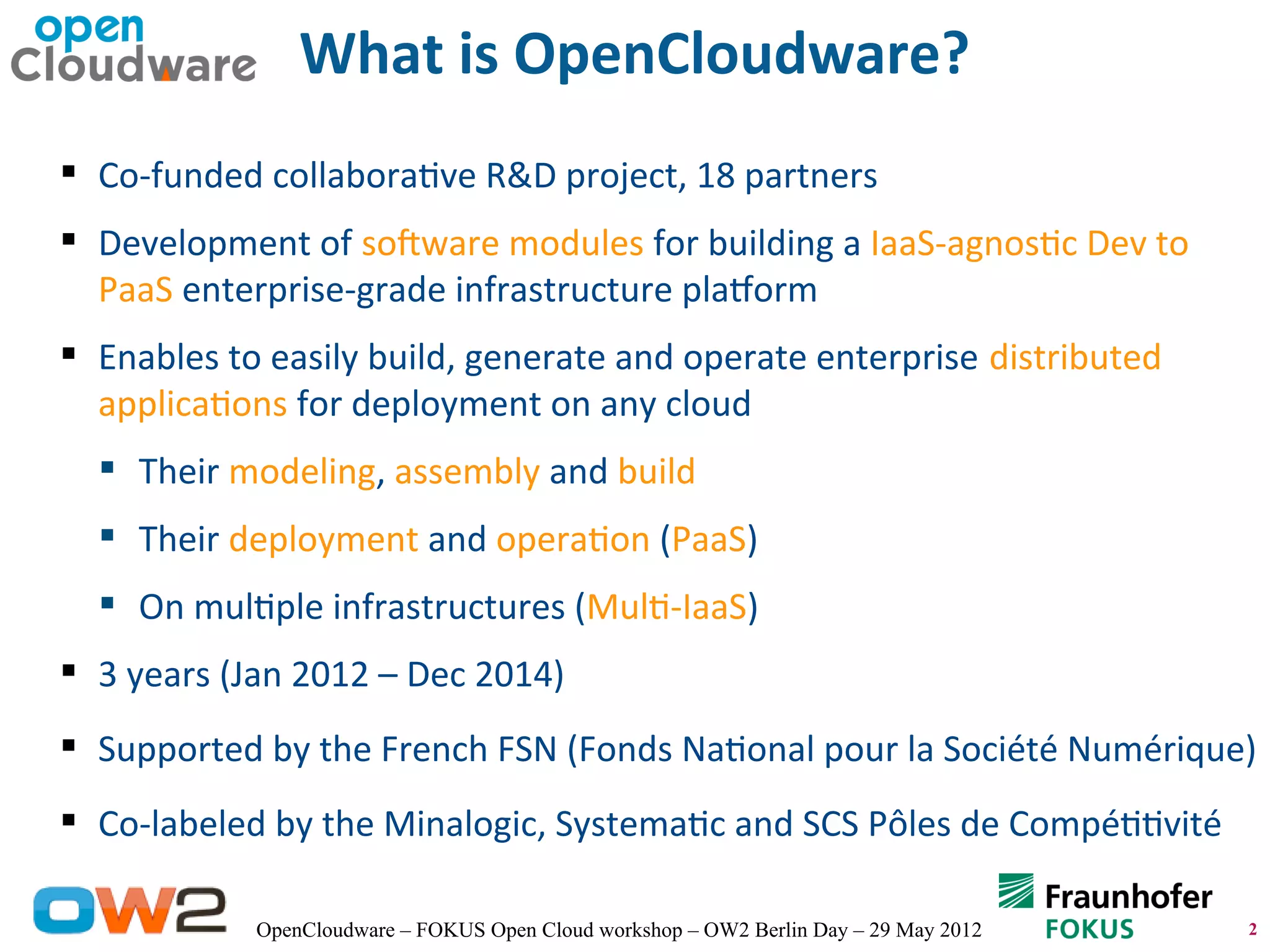 OpenCloudware: the Cloud application lifecycle management platform | PPT