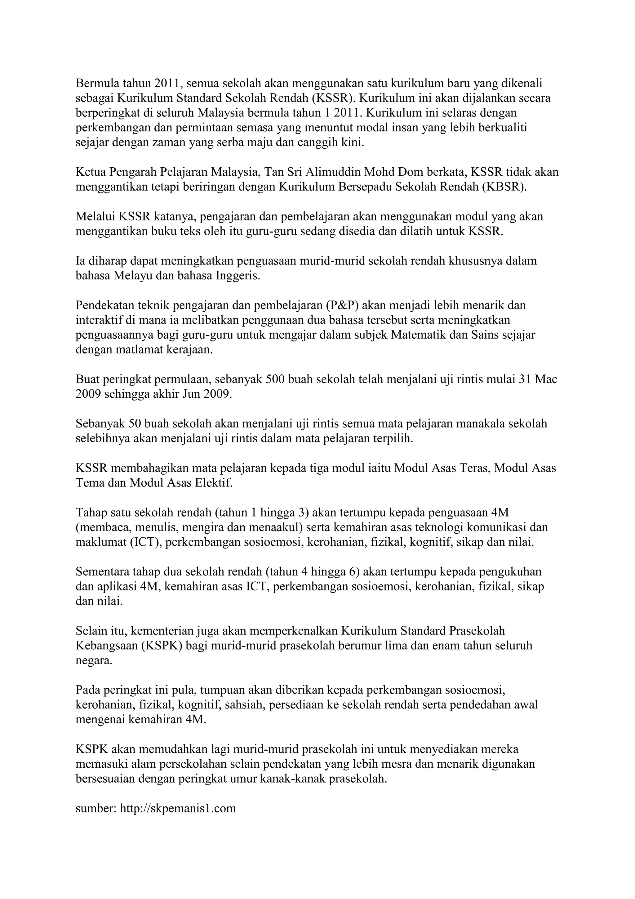 Bermula tahun 2011 kssr | DOCX
