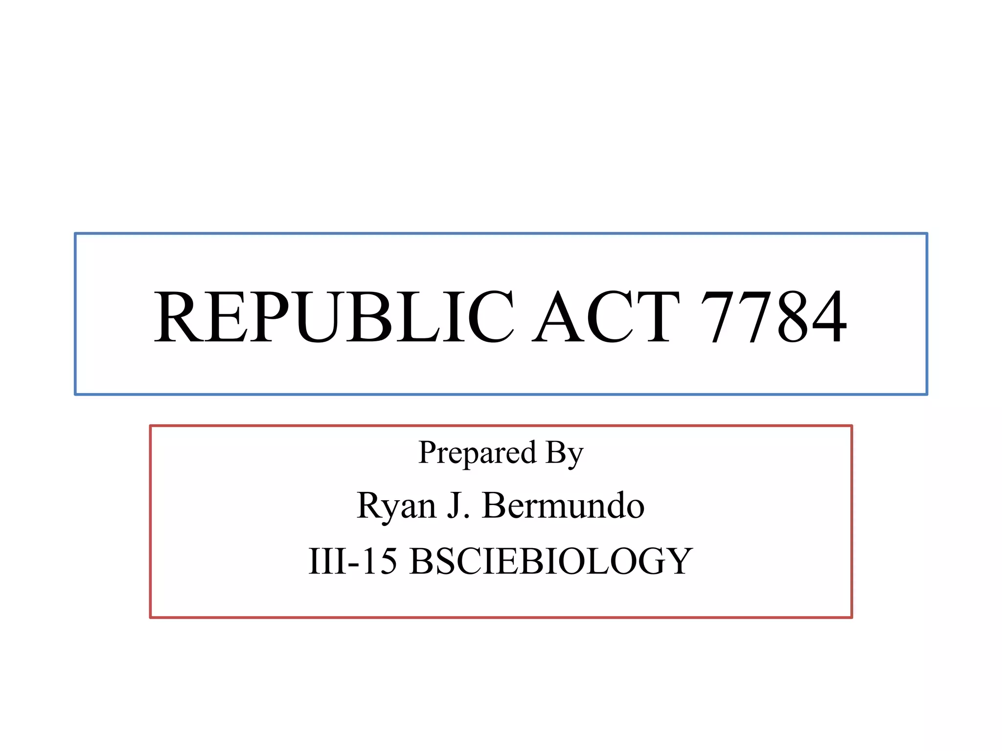 REPUBLIC ACT NO. 7784 _Prepared by Ryan J. Bermundo | PPTX