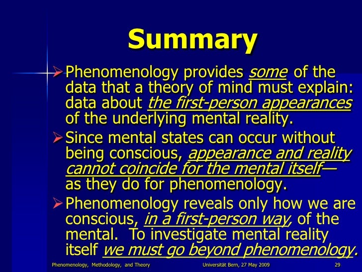 "Phenomenology, Methodology, and Theory"
