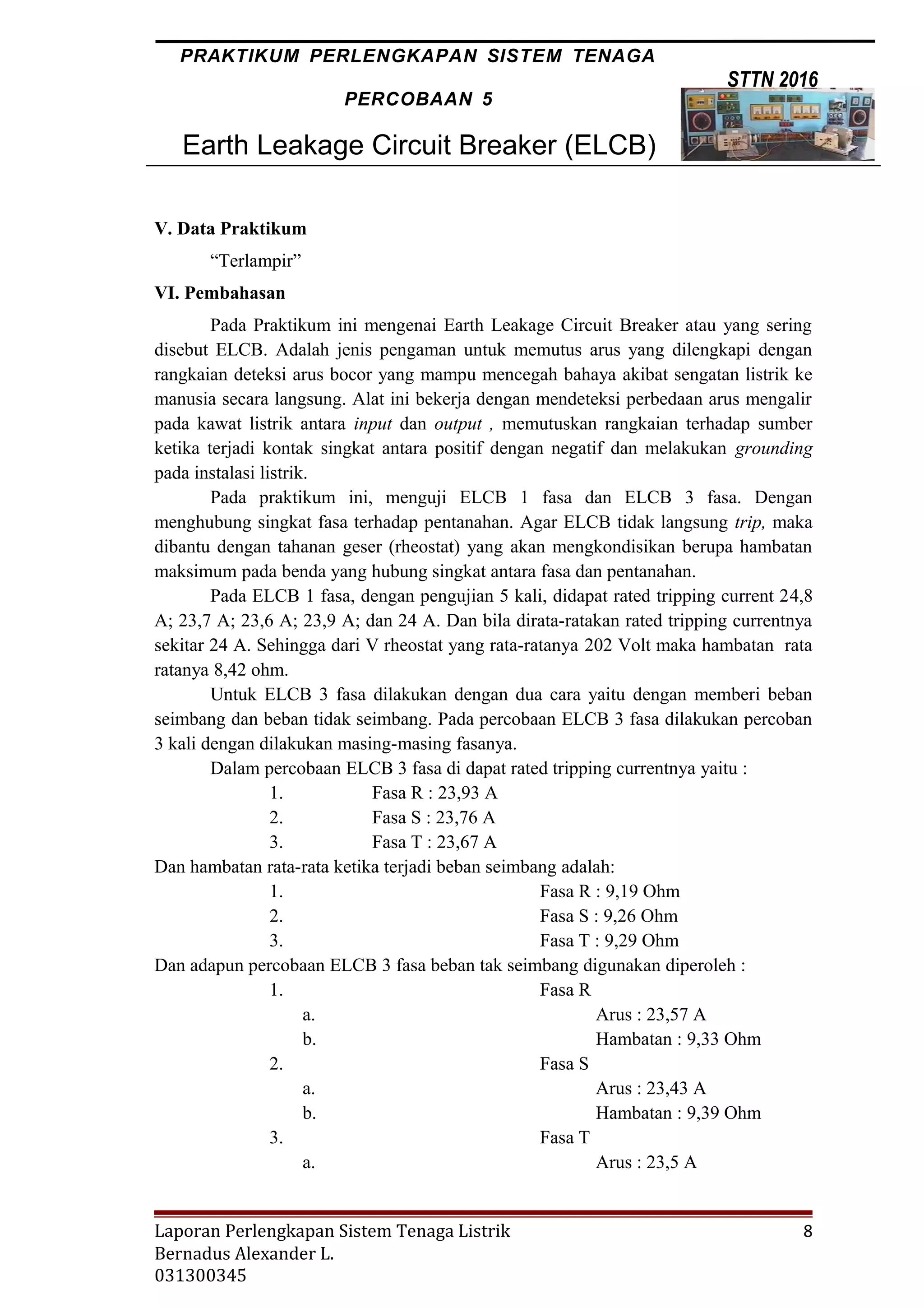 Laporan Perlengkapan Sistem Tenaga Listrik - ELCB | DOC